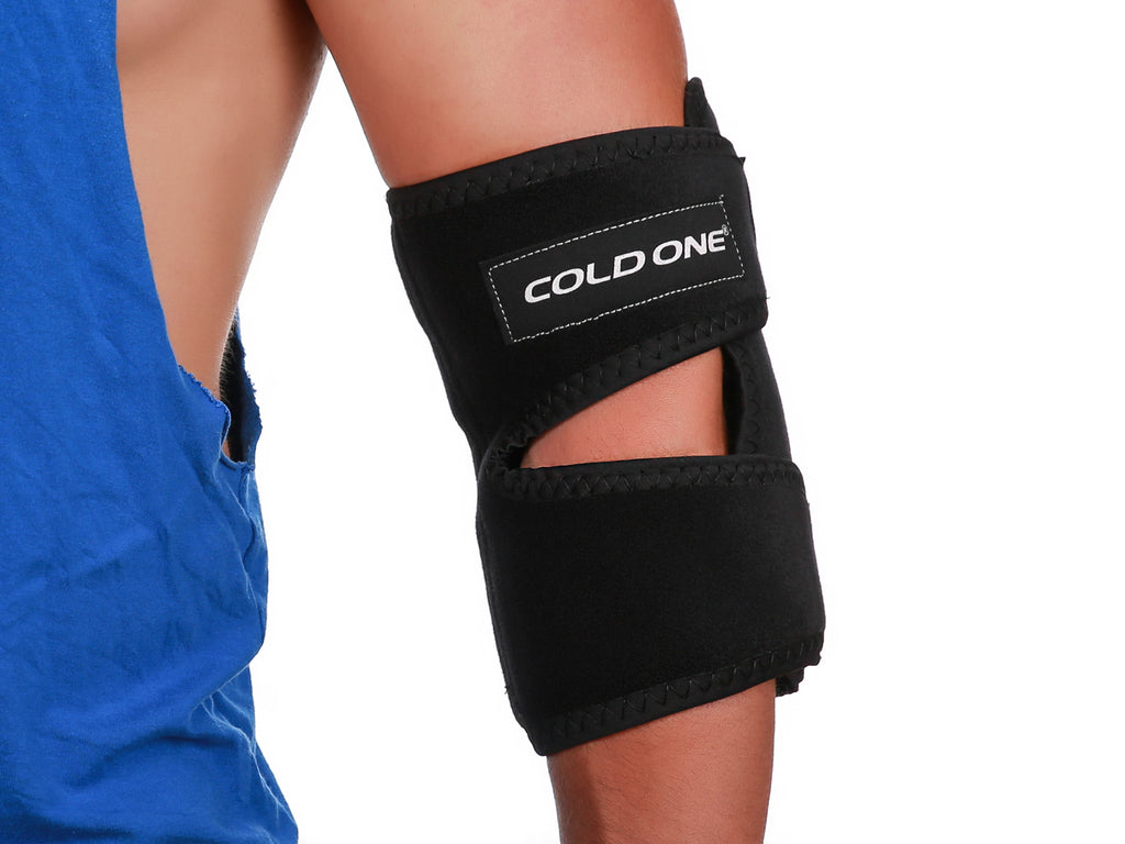 Elbow Ice pack with compression by Cold One® treats Tennis Elbow